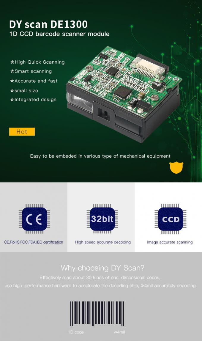 Android 5.1 PDA Ccd Scanner Module , Portable Barcode Reader Module Embedded scan engine