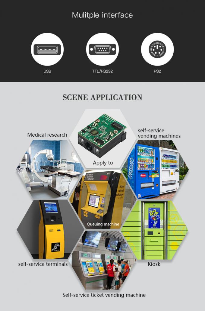 High Resolution Barcode Scan Engine USB RS232 1D CCD Embedded Auto Sense