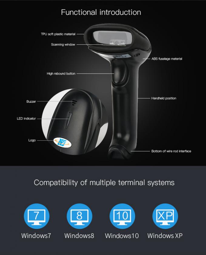 RS232/USB Supermarket 1d Red Light Scanner 300 Scans /Sec Scan Speed DS5100