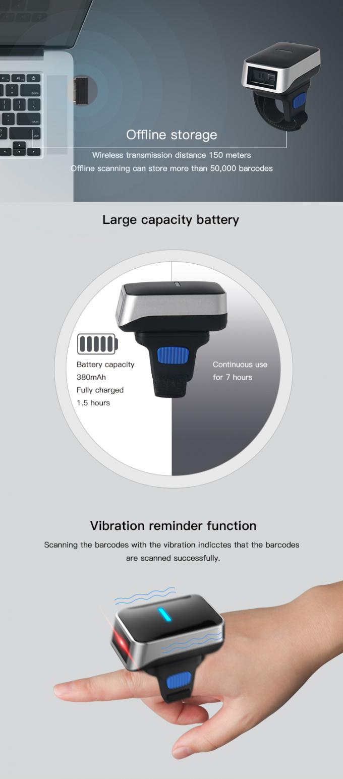 Portable Finger Barcode Reader , Android IOS Bluetooth Ring Barcode ...