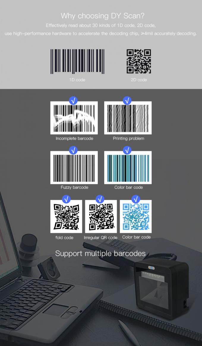 Durable USB QR Code Scanner Desktop Barcode Scanner For Business DP8520PRO