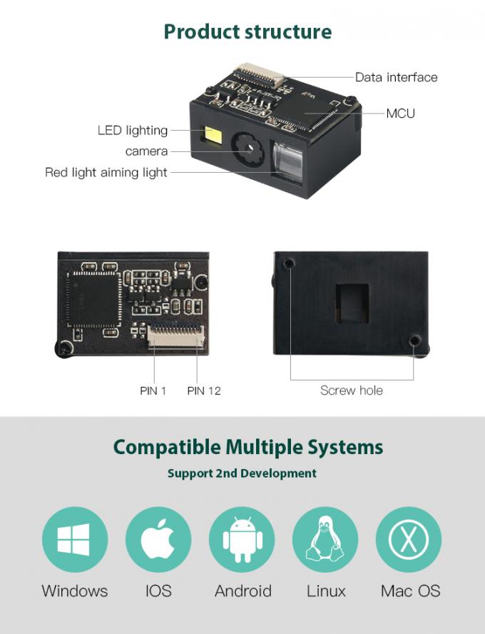 CMOS FCC 25CM/S Qr Code Scanner Module TTL Interface