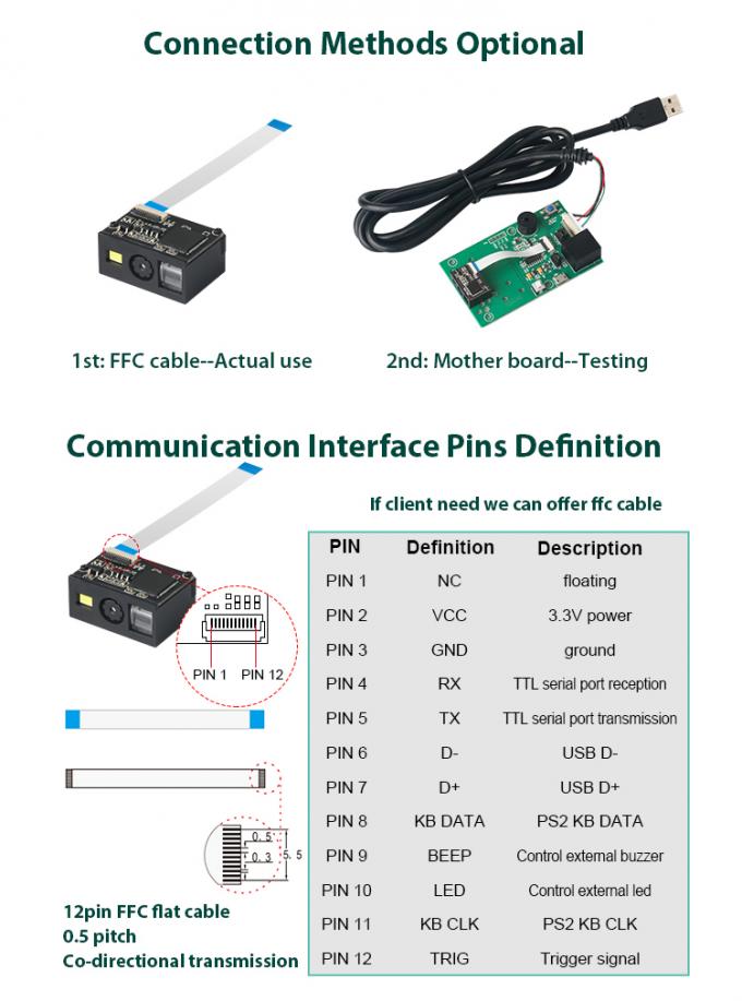 CMOS FCC 25CM/S Qr Code Scanner Module TTL Interface
