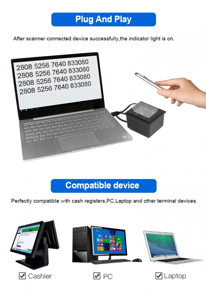 USB Kiosk Desktop Barcode Scanner USB RS232 DP7618S 4mil 250mm Depth