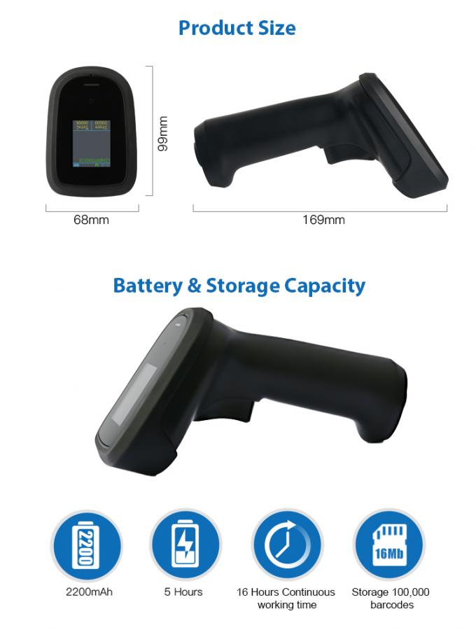 CMOS Handheld QR Code Scanner Android Barcode Scanning Gun 35CM/S With ...