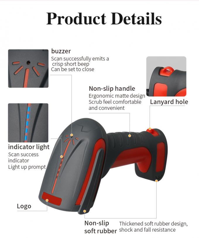 1D 2D Wireless Handheld Barcode Scanner IP65 Protection Waterproof