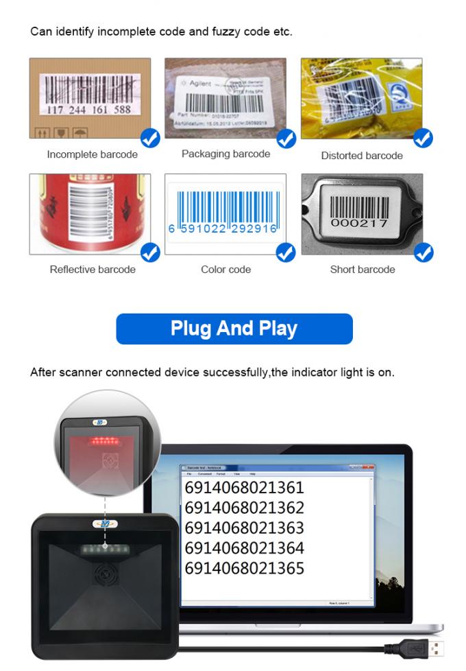 Supermarket Handheld USB Barcode Scanner 1D 2D QR Code Waybill Desktop